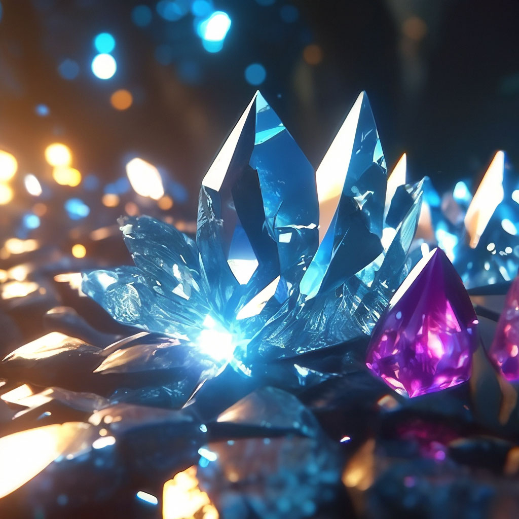 "Crystals break the light, fantasy, mythology, glitter, dark light ...
