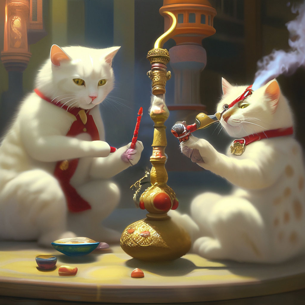 "Cats dance a hookah" — image created in Shedevrum