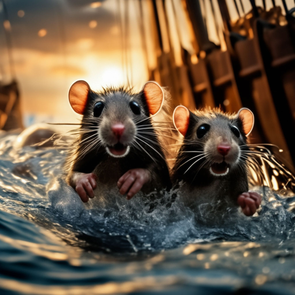 "Rats escape from a sinking ship, beautiful, realistic, professional ...