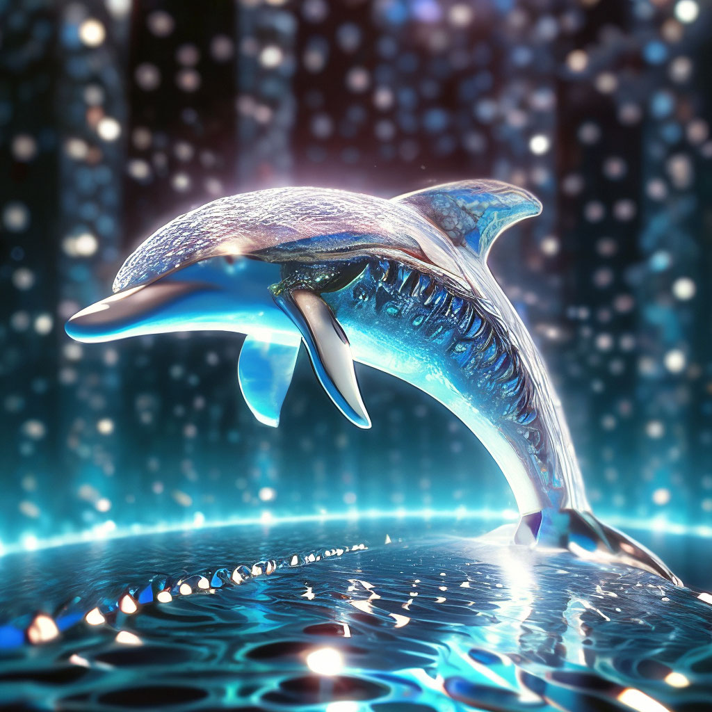"Crystal dolphin in a sea of diamonds, fractal" — image created in ...