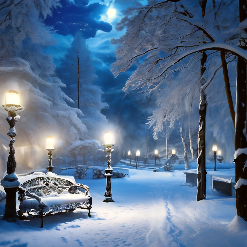 "Night winter landscape in light blue tones, delicate white velvety ...