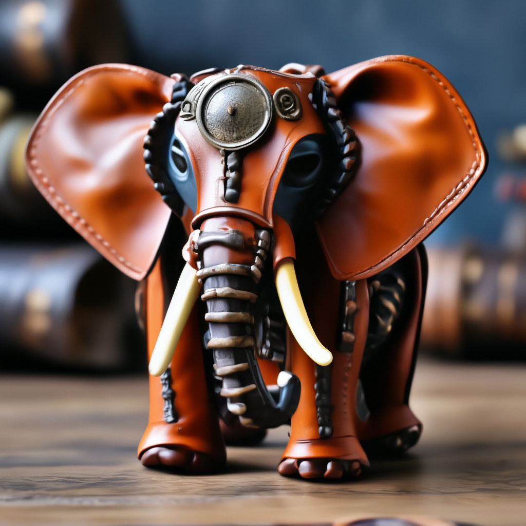 "Elephant figurine sewn from genuine leather embossed on leather ...