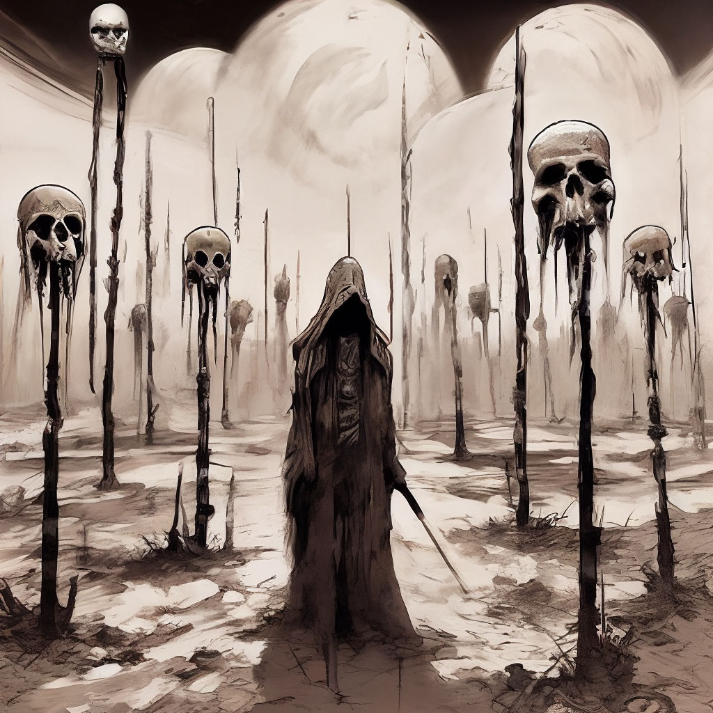 "Proxy World , necro-shaman, skull-torches on sticks, hail of the ...