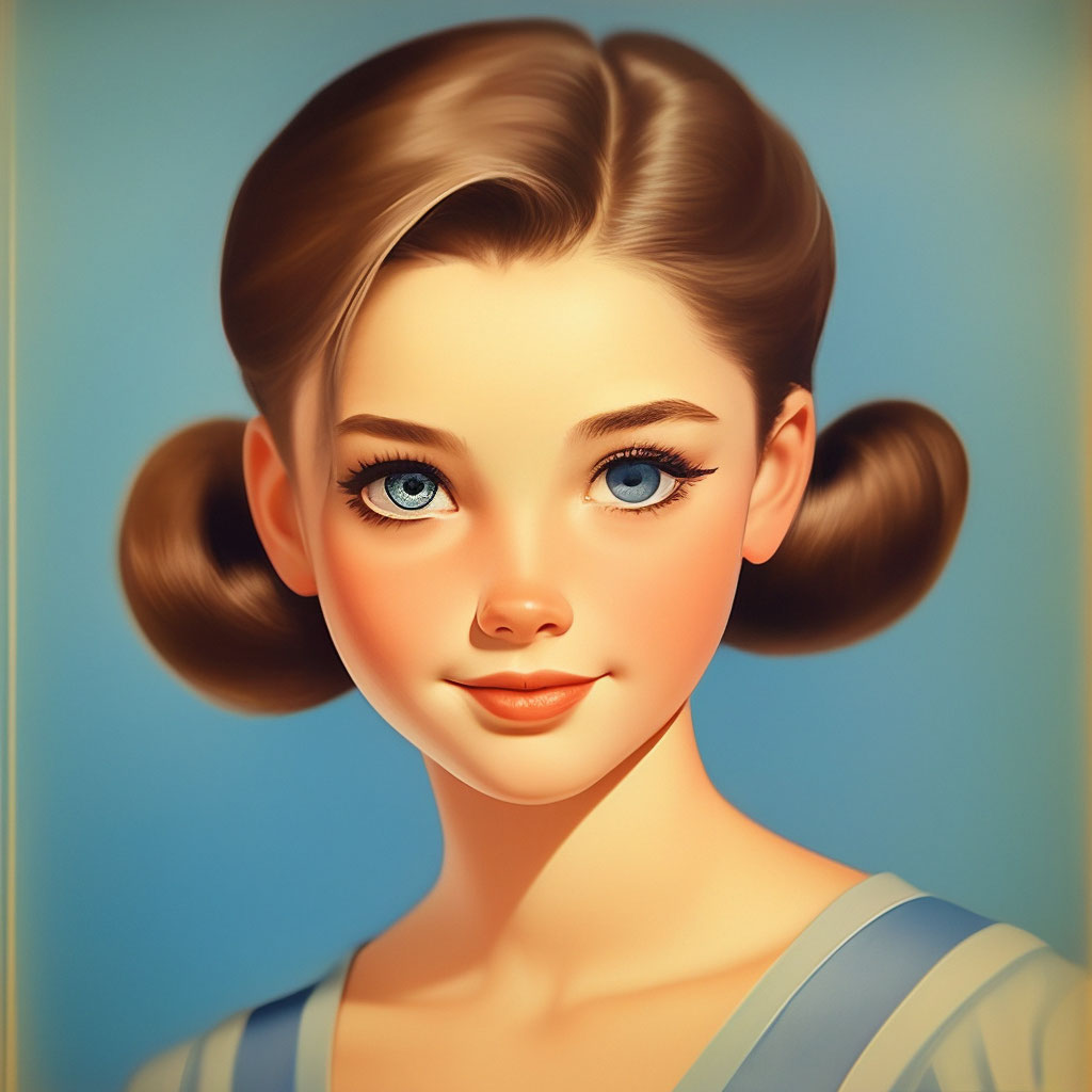 "Draw a short, beautiful girl with a slightly elongated oval face, a ...