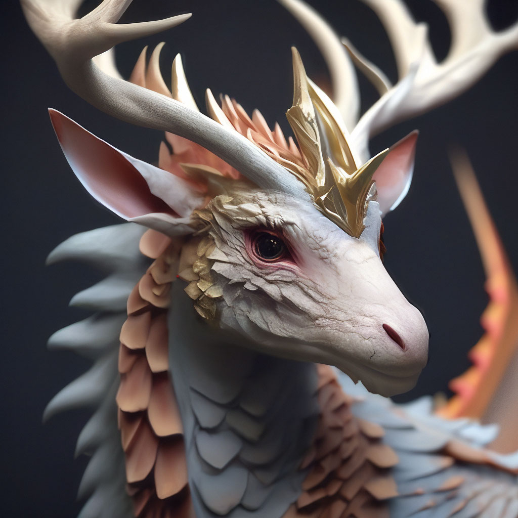"Deer+dragon, a hybrid of a dragon and a deer, a dragon with deer horns ...