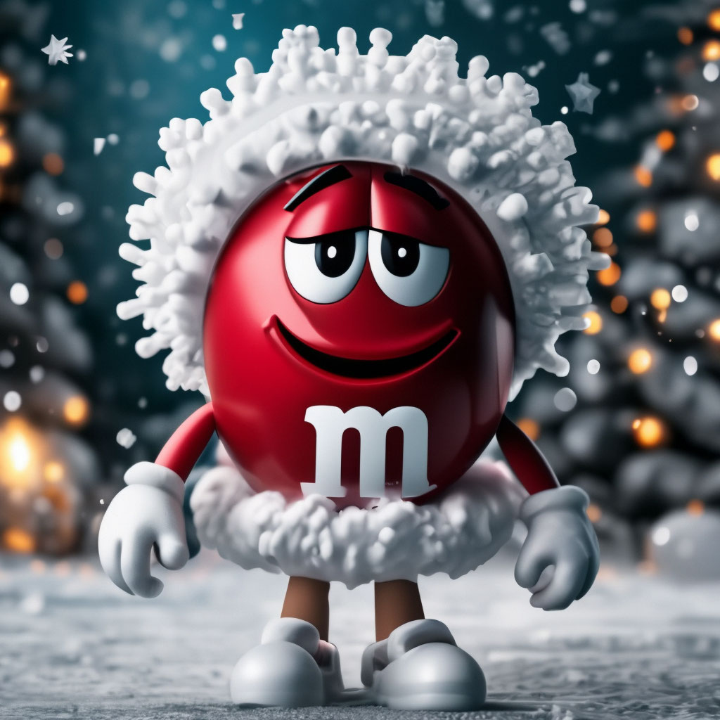 "M&Ms in a snowflake costume" — image created in Shedevrum