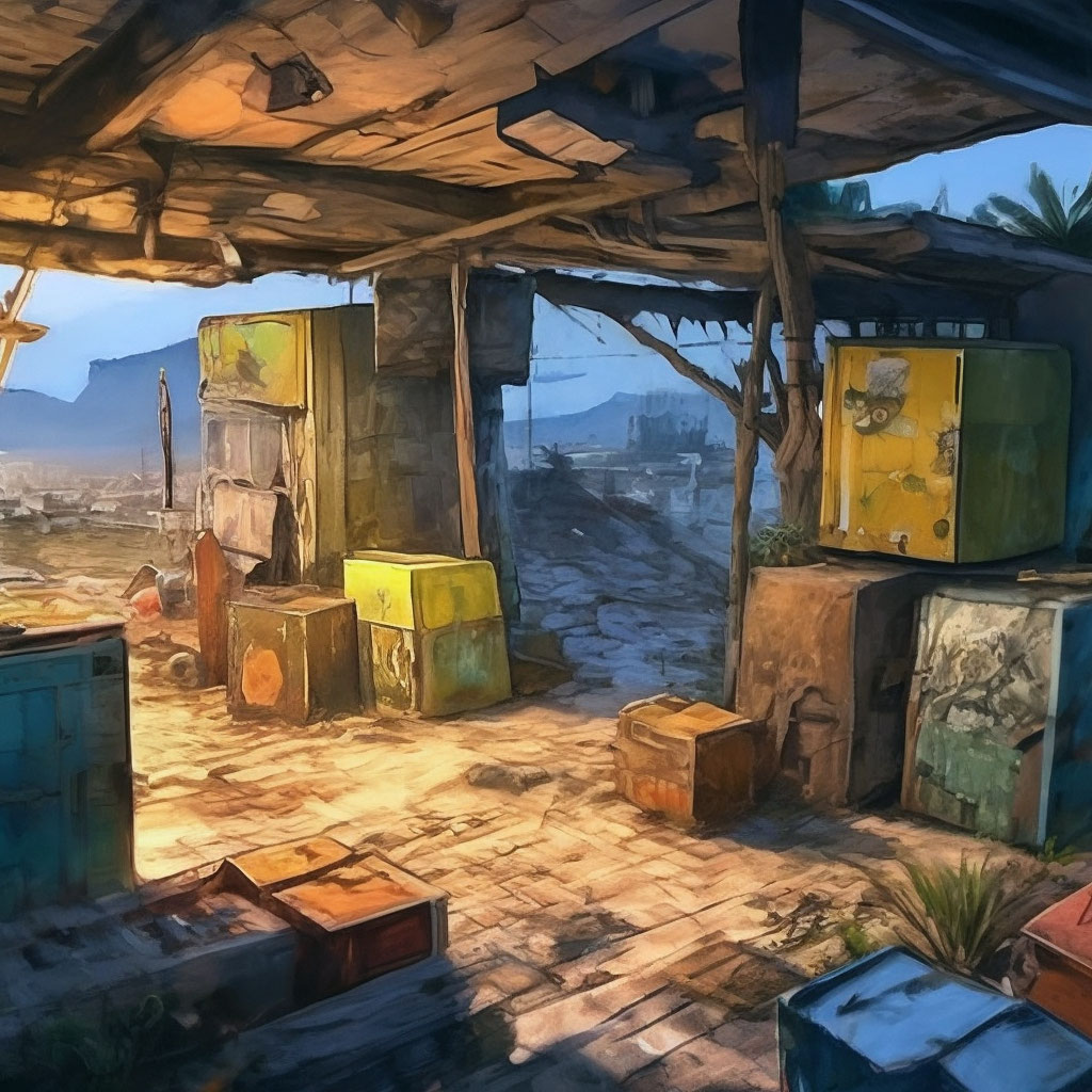 "Inside view, inside the house from containers and various junk ...