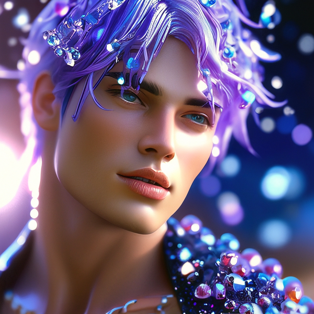 "Mega realistic, beautiful guy melting straightened tail, azure colors ...