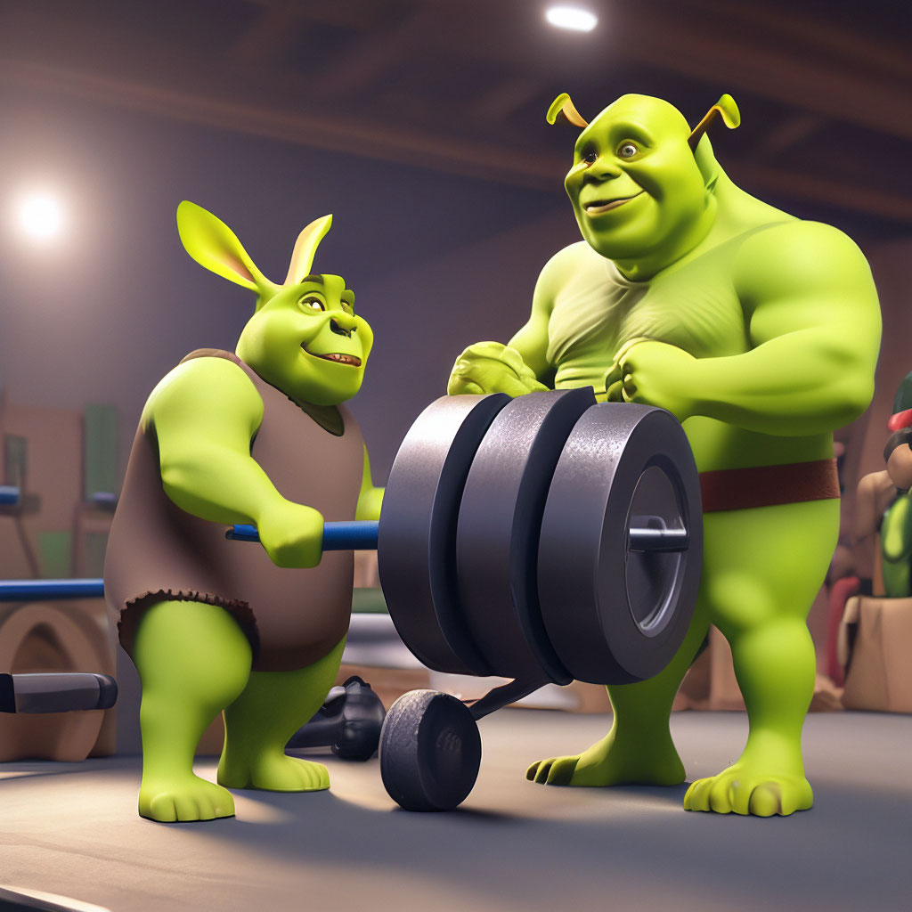 "A very fat shrek shakes a deadlift together with a donkey" — image ...