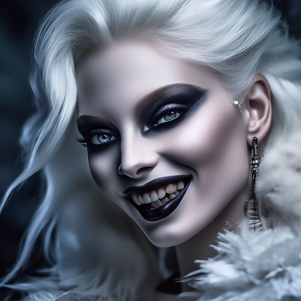"Beautiful dark-skinned vampire,with snow-white hair,with an animal ...