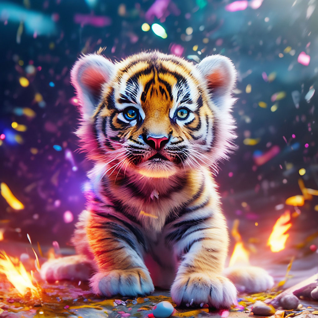 "Fluffy cute tiger cub, glitter, professional photo, 4k, aesthetically ...