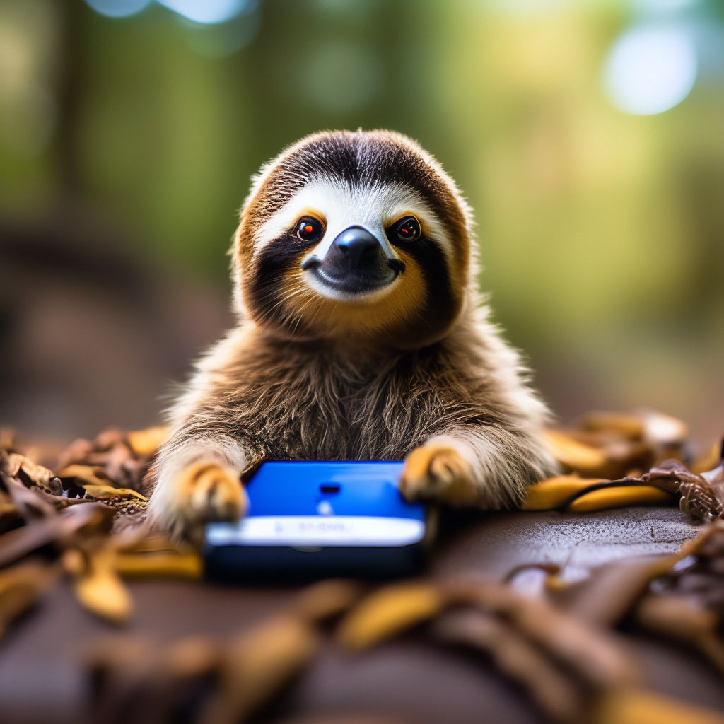 "Hybrid of a lion and a sloth , phone" — image created in Shedevrum