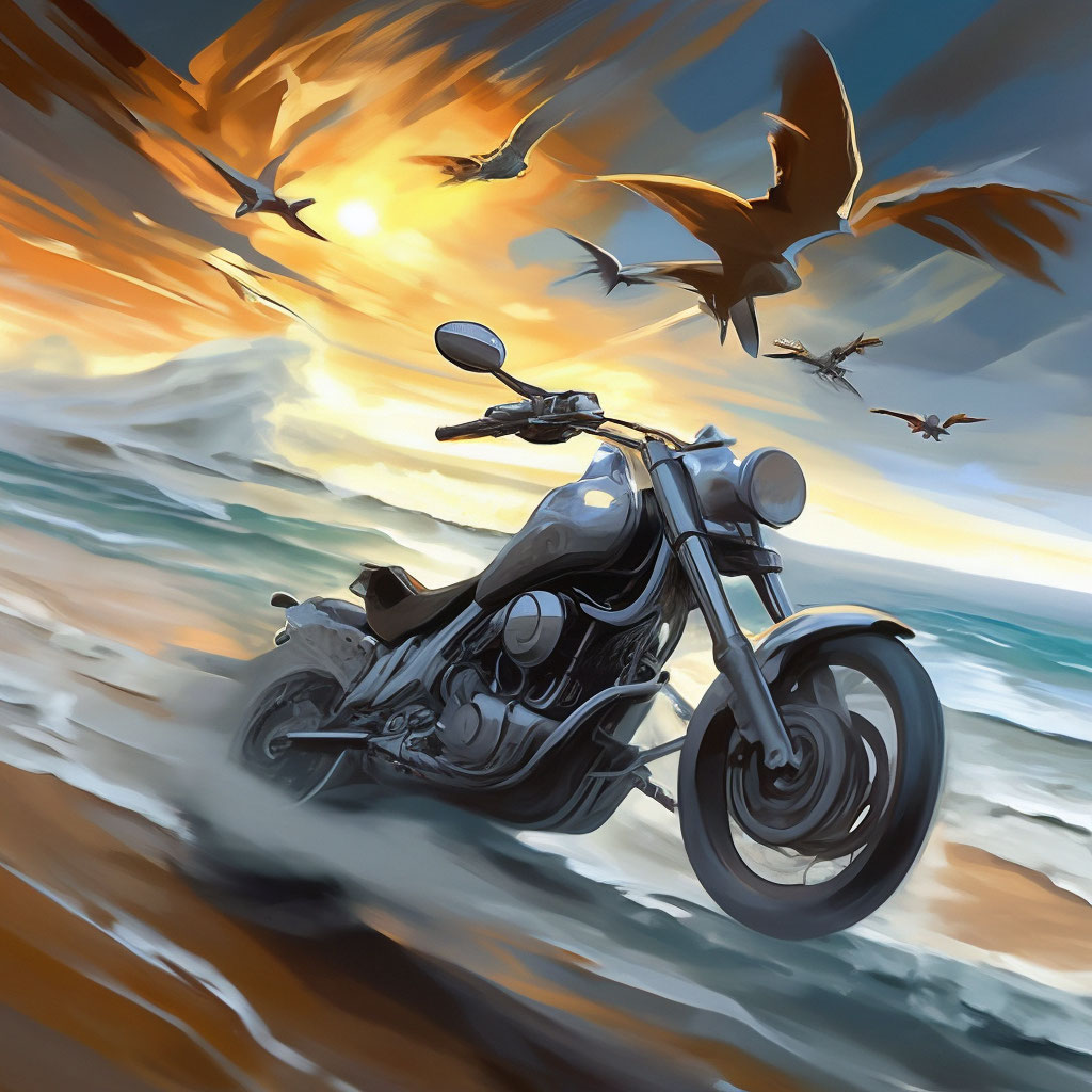 "I 'm flying on a motorcycle along the beach) ... white, fine filigree ...