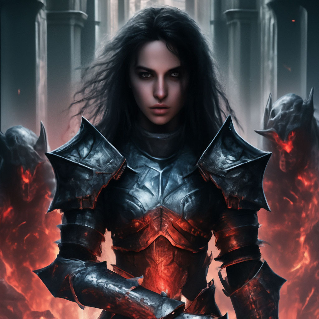 "Dark fantasy, girl in armor, holding two daggers, dungeon, surrounded ...