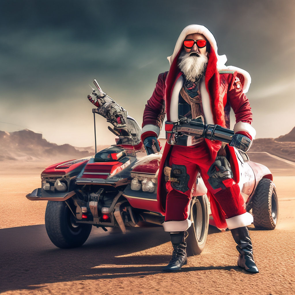"Santa Claus in the style of mad max" — image created in Shedevrum