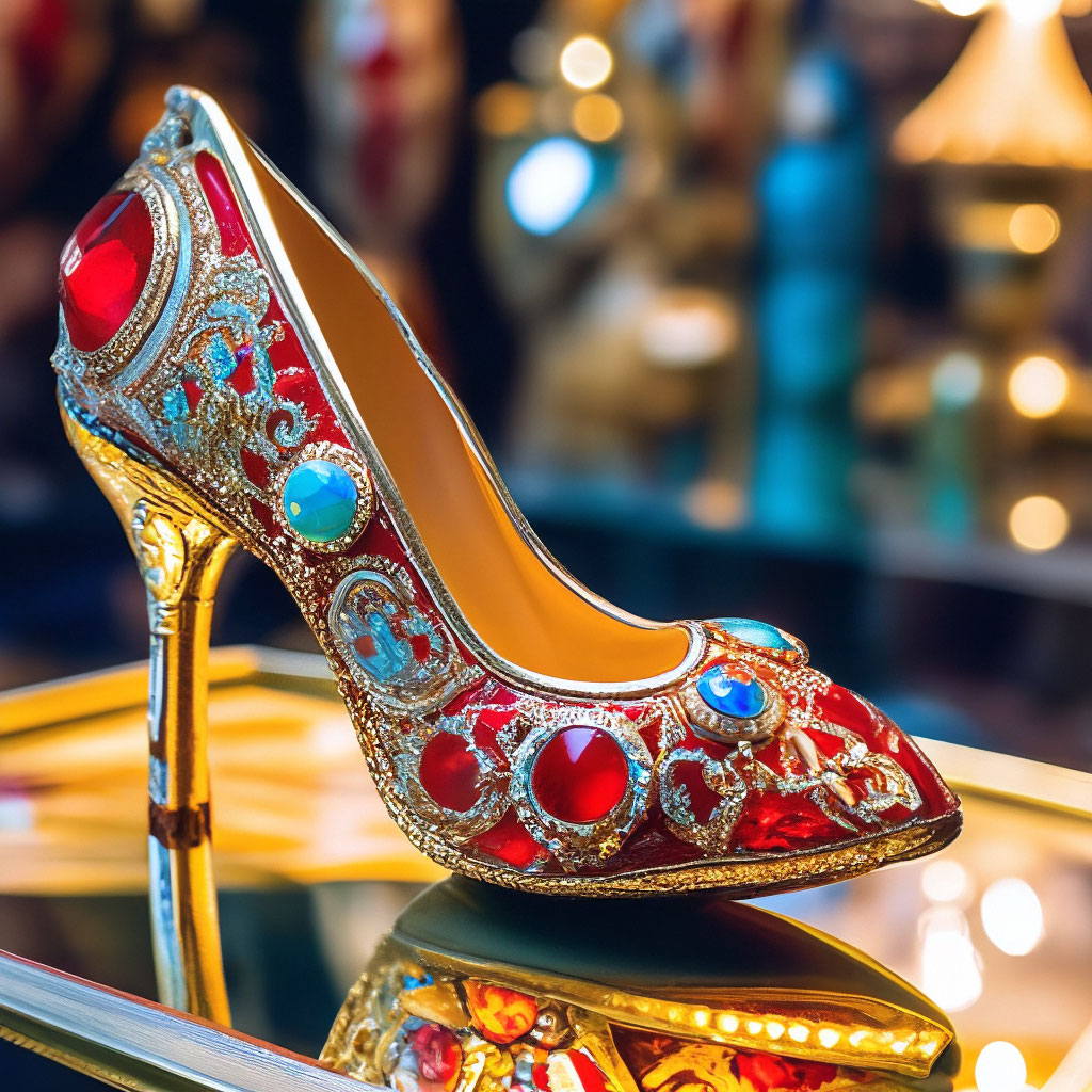 "Sophisticated shoe, heeled, faberge hand-painted , filigree , twisted ...