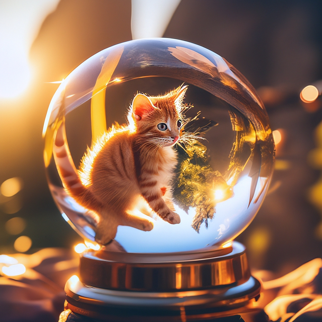 "Ginger kitten inside a crystal globe, aesthetically pleasing ...