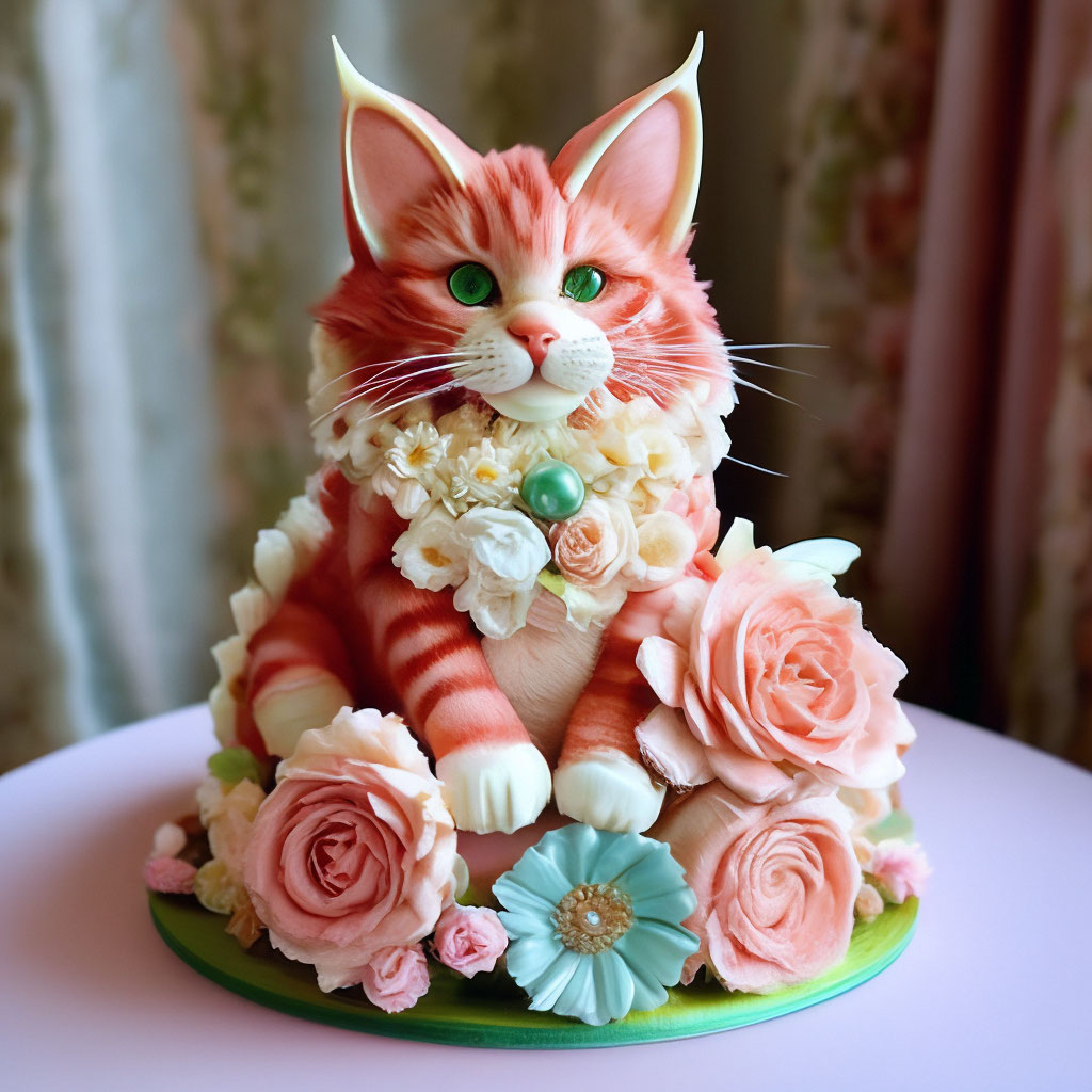 "Gorgeous wedding cake design, red Maine Coon cat, flowers made of ...