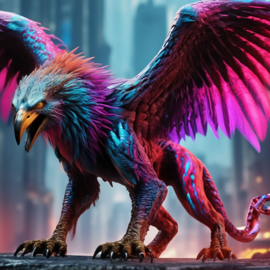 "Chimera griffin with snake tail, horror, bloodthirsty, biomechanics ...