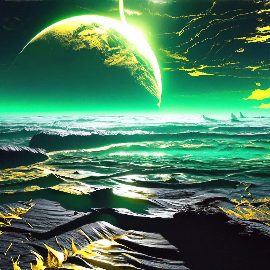 "@unknown_worlds A landscape of an unknown world. A bright sunny day. A dark greenish frosted ...