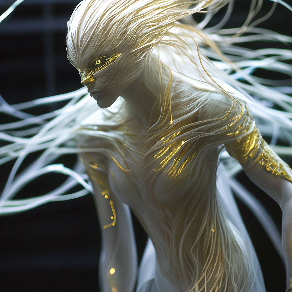 "A transparent, beautiful human-like creature made of threads ...