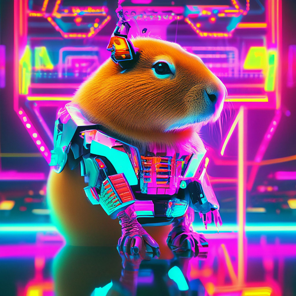 "Capybara + laser +robot" — image created in Shedevrum