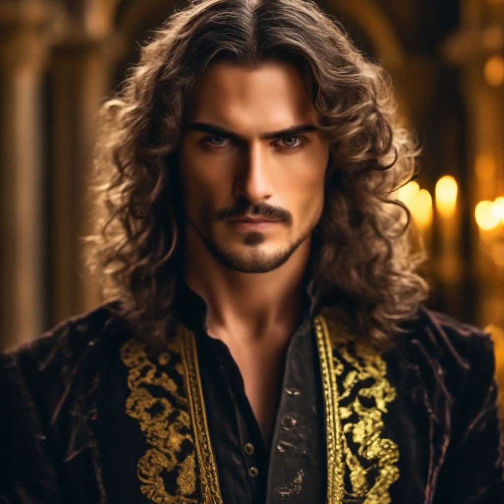 "Thirty-year-old man, Spaniard, wavy long brown hair, brown eyes, in ...
