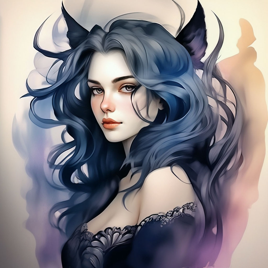 "Beautiful young woman, character "chimera", full-face, three-quarter ...