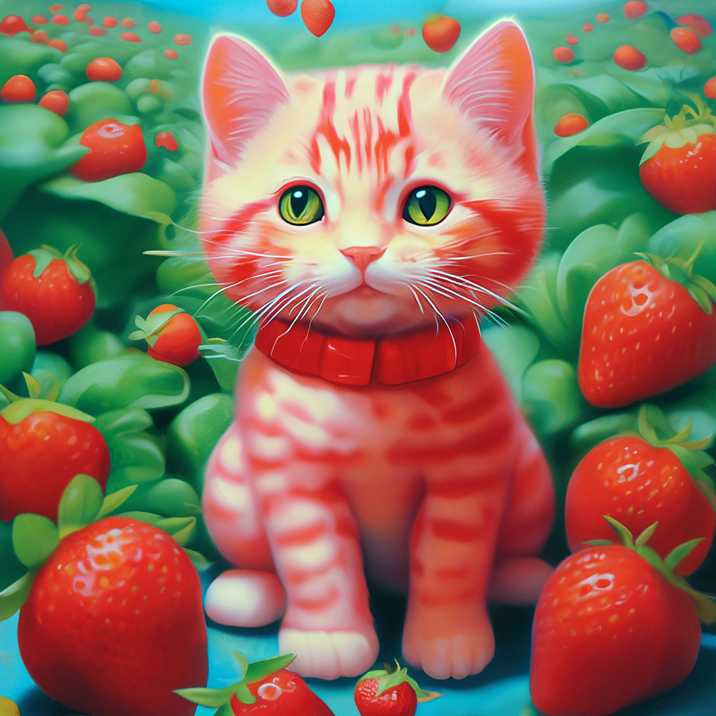 "Strawberry cat" — image created in Shedevrum