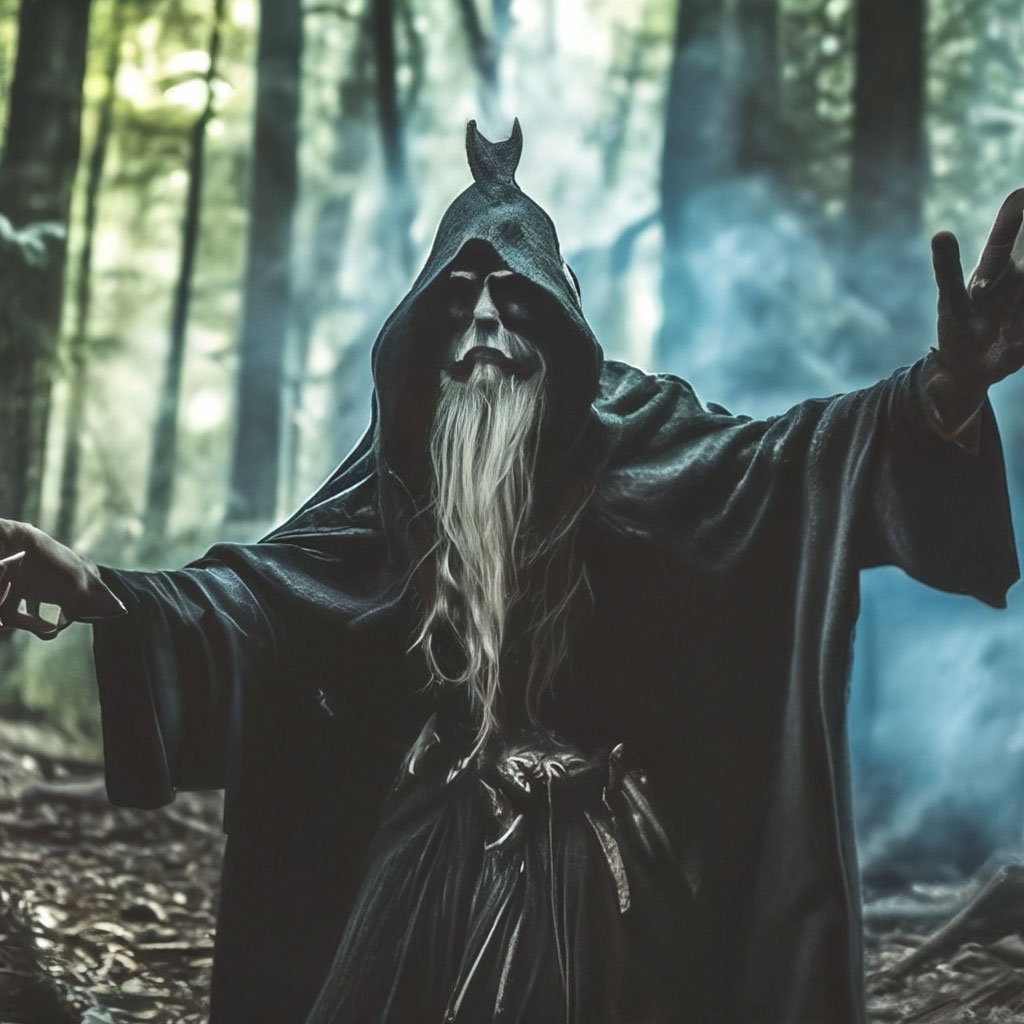 "The necromancer in the ritual forest is realistic" — image created in ...