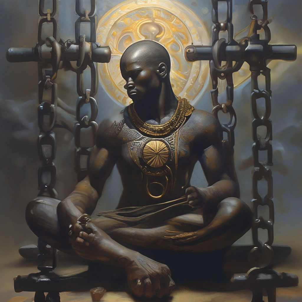 "The mind is freed from iron shackles" — image created in Shedevrum