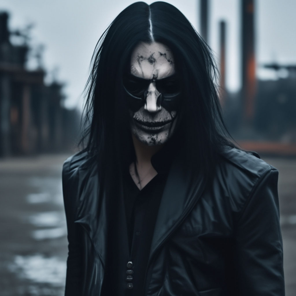 "Goth male, 1080p, industrial landscape, looking into the camera, long ...
