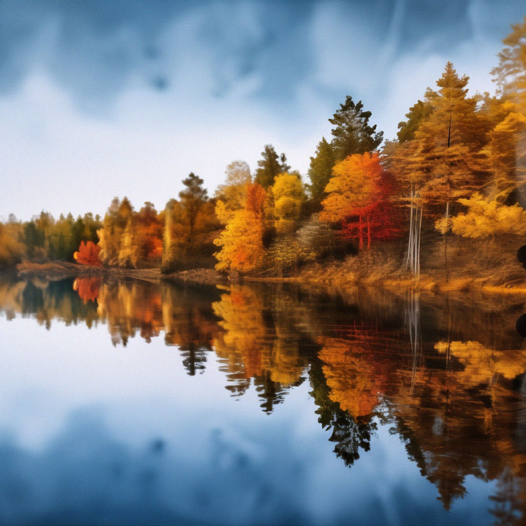 ". autumn lake reflection landscape in the technique of gradient ...