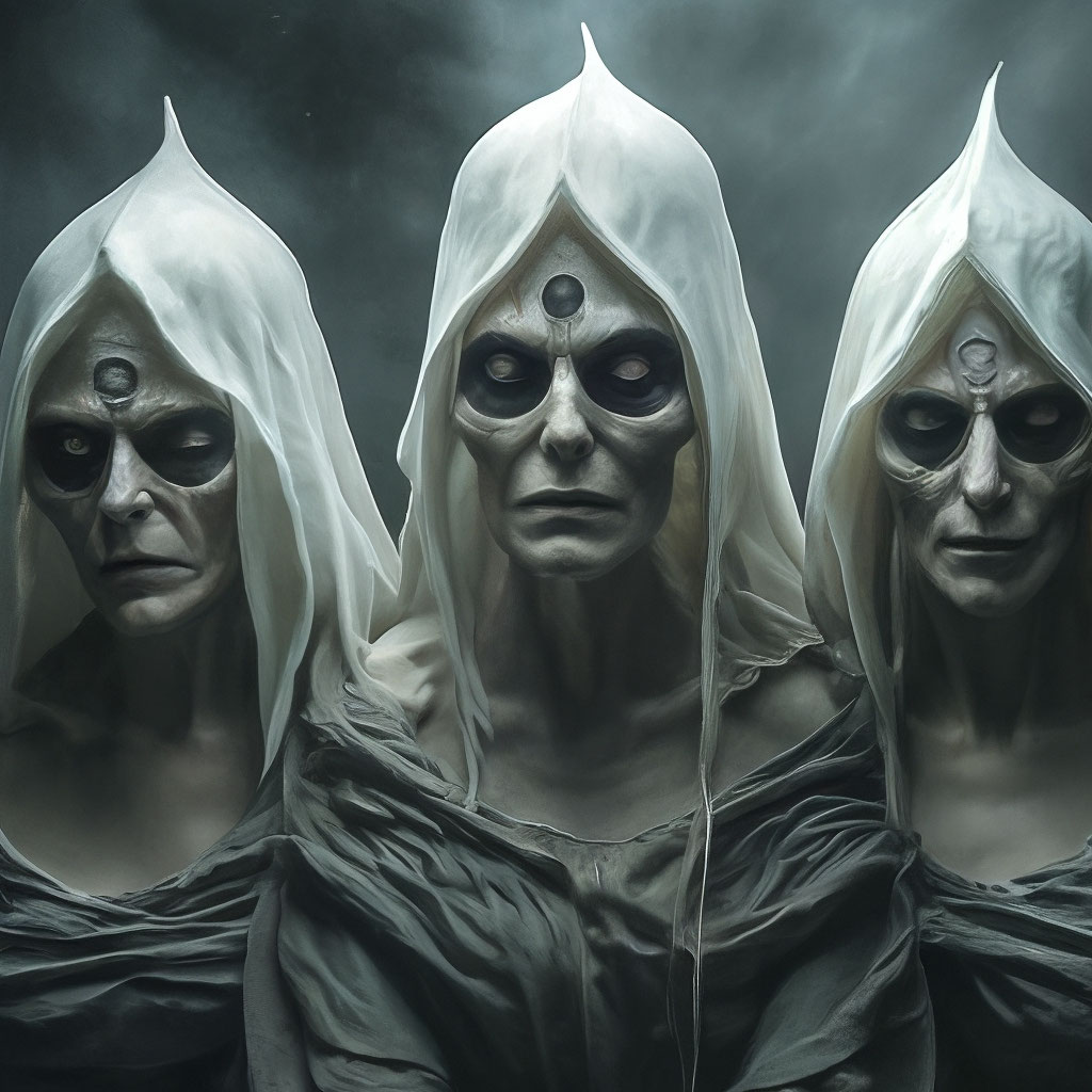 "Three blind witches with empty eye sockets, professional photo ...
