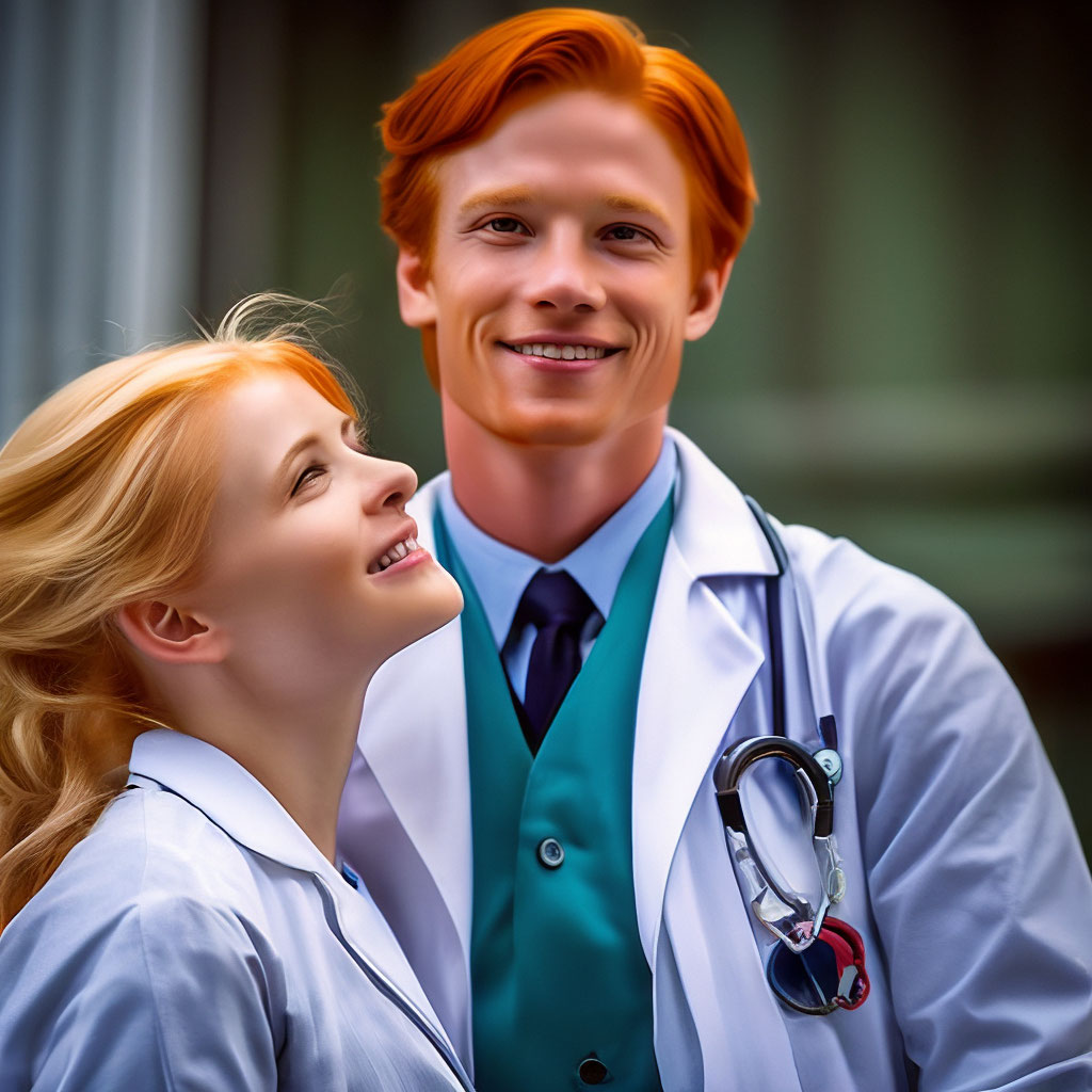 "Doctor's first love, red-haired doctor, blonde girl" — image created ...