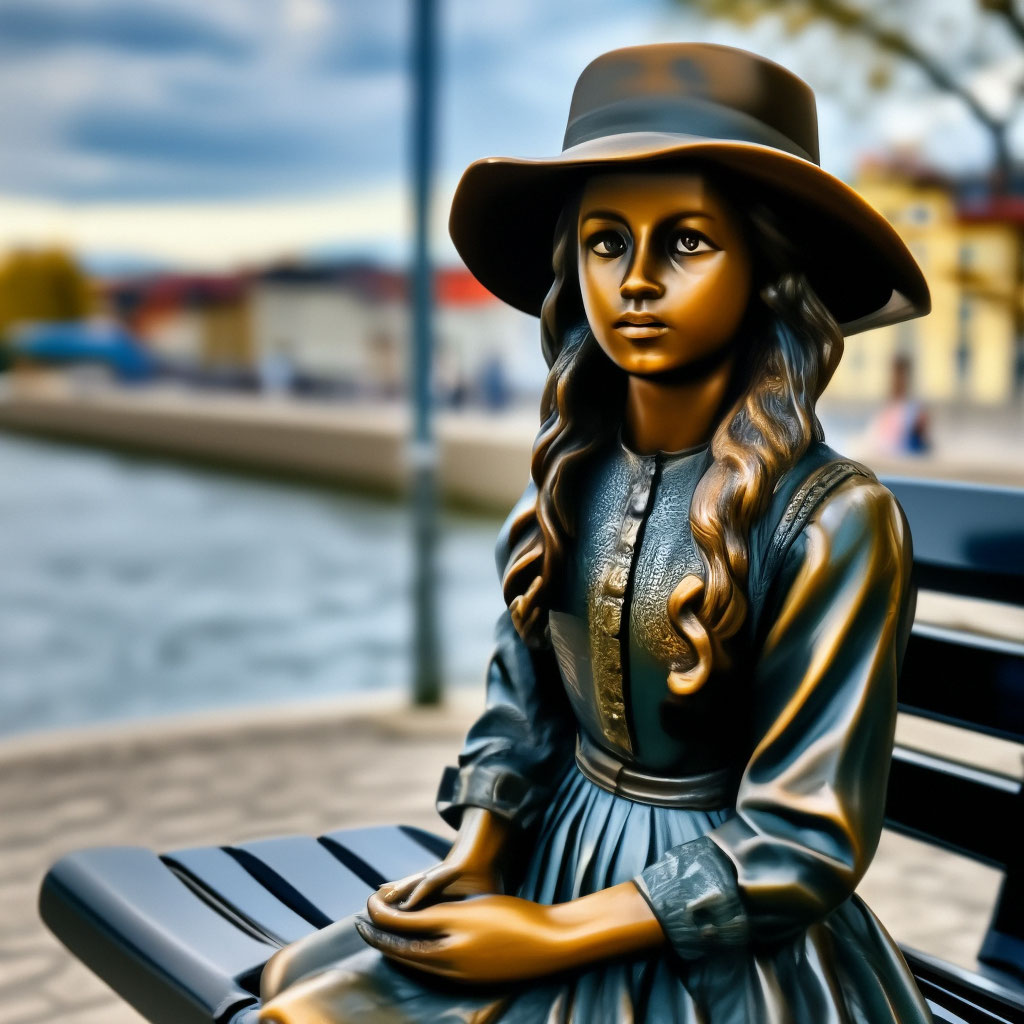 "A bronze figure of a sweet, proud, serious Russian girl in a hat ...
