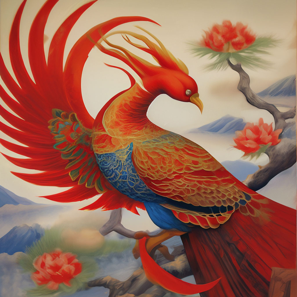 "Phoenix bird,Chinese painting in the style of Qi Baishi" — image ...