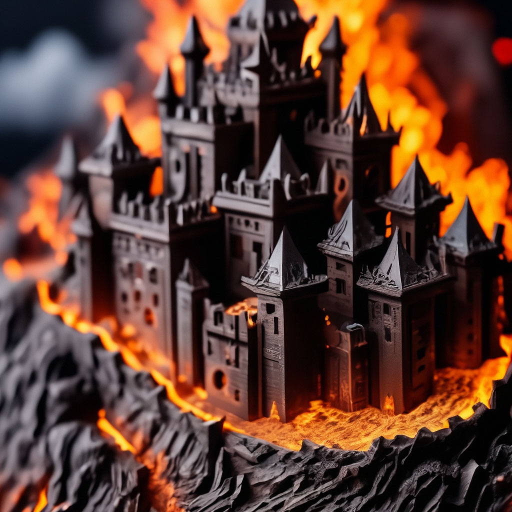 "🌋 Inferno 🔥 miniature basalt demonic castle made of wood, dark bard ...