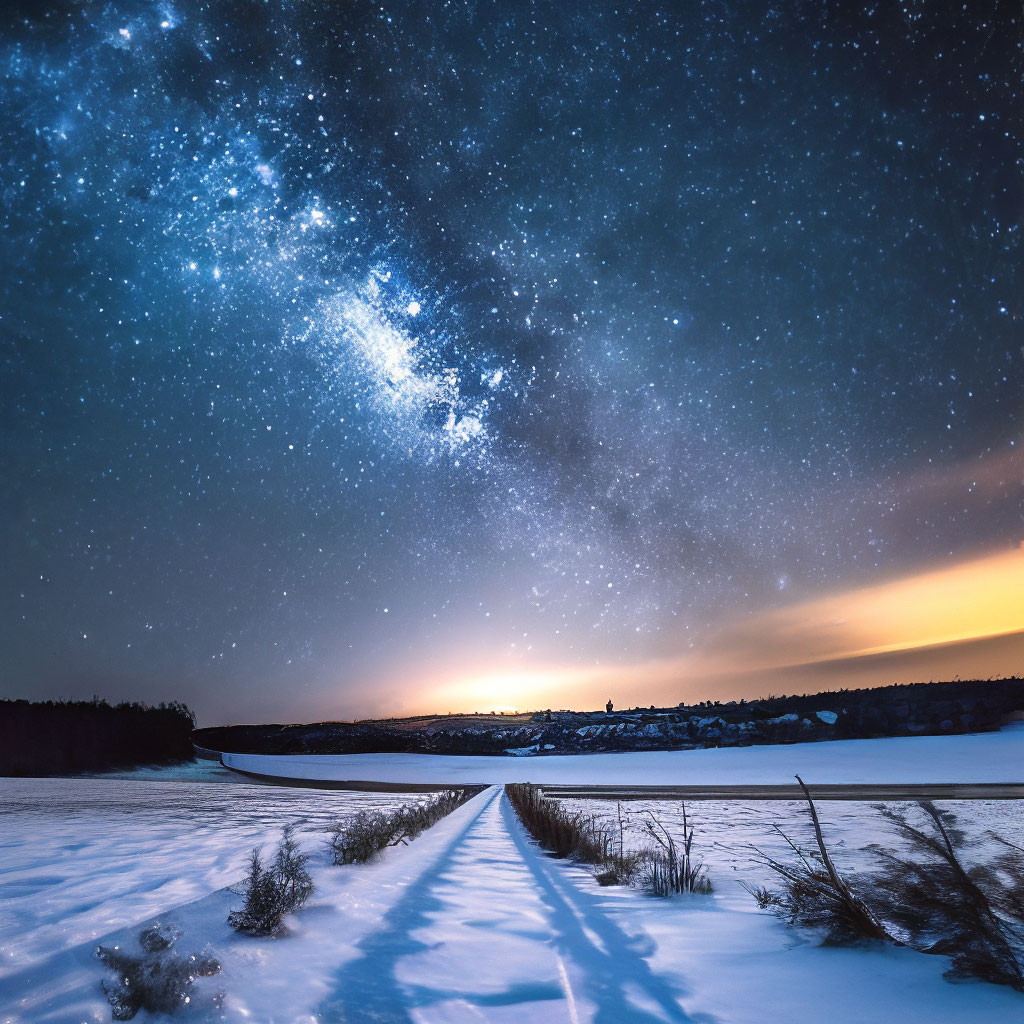 "Starry sky, milky way, snow-covered field, 1/250s, professional photo ...