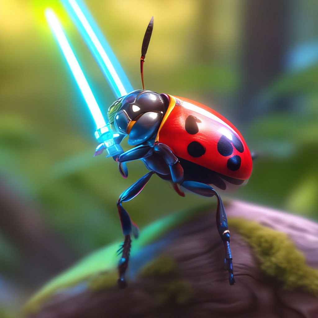 "The ladybug beetle holds a laser sword in its paw. realistic." — image ...