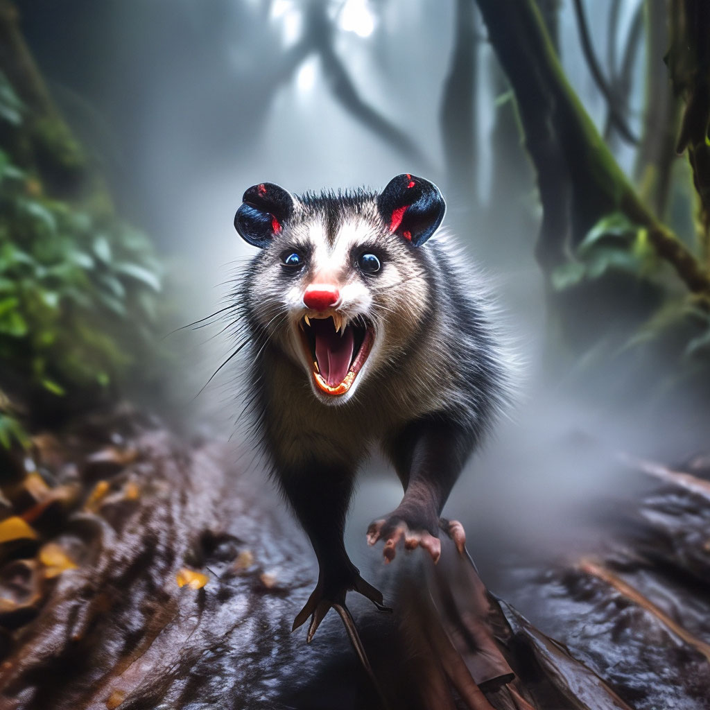 "The possum runs screaming" — image created in Shedevrum