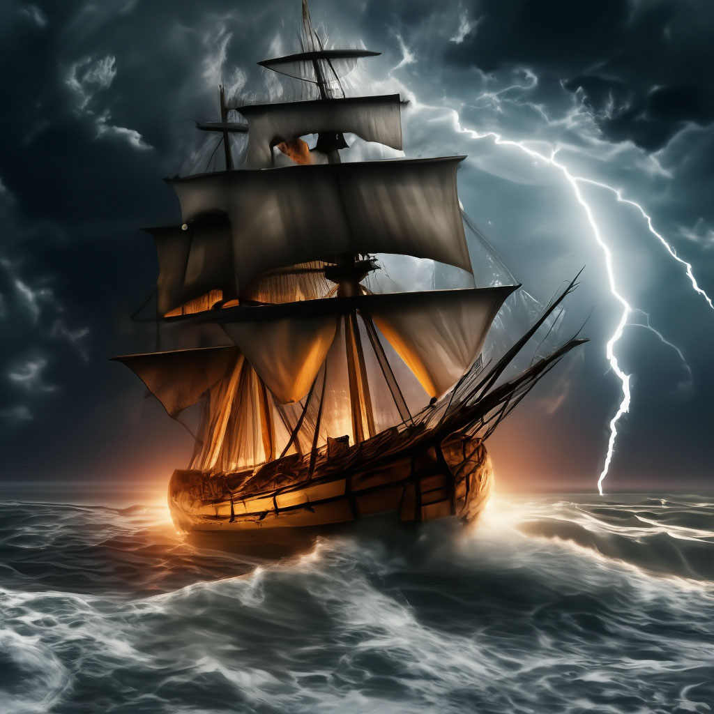 "Thunderstorm over the sea, epic, foam waves, dark sky, bright ...