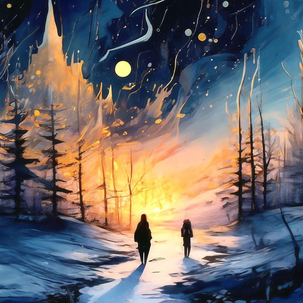 "See you tomorrow! Goodnight! A winter, quiet frosty night, surrealism ...