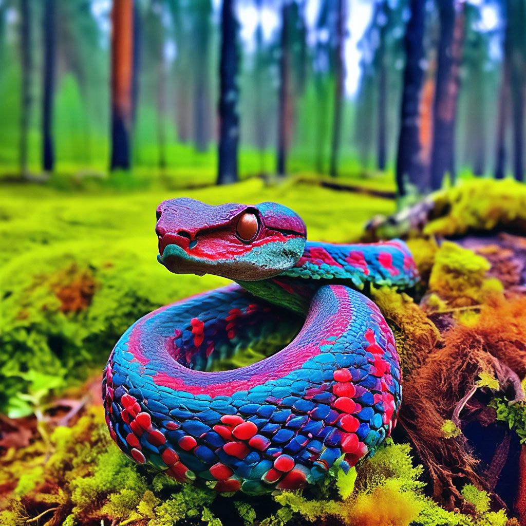 "Siberian coniferous forest , beautiful colorful viper, aesthetically ...