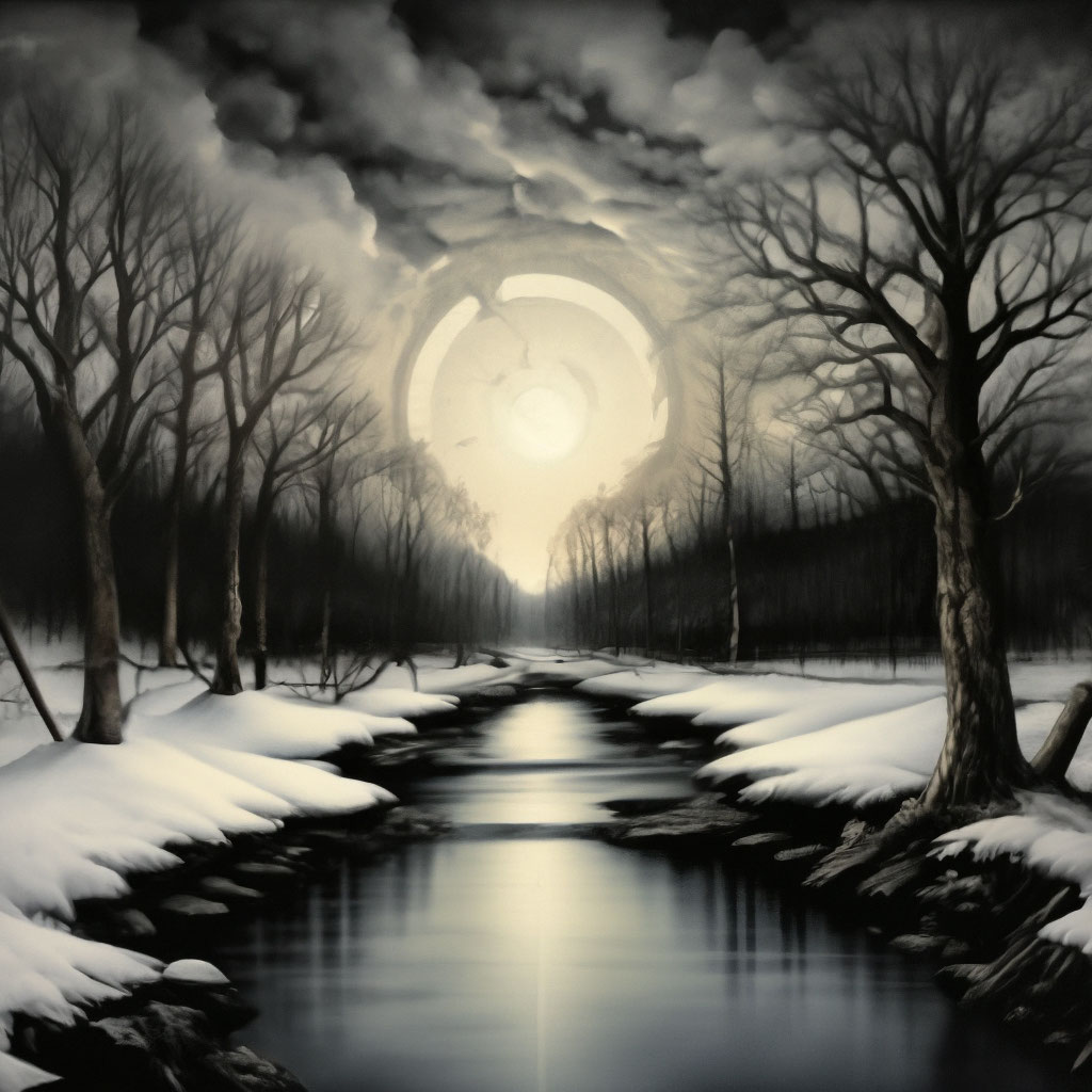 "Winter solstice pencil drawing" — image created in Shedevrum