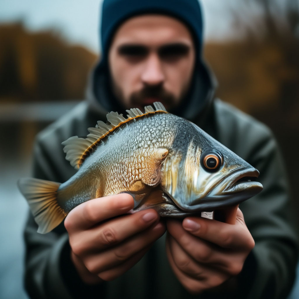 "A man holds a mutant fish in his hands" — image created in Shedevrum