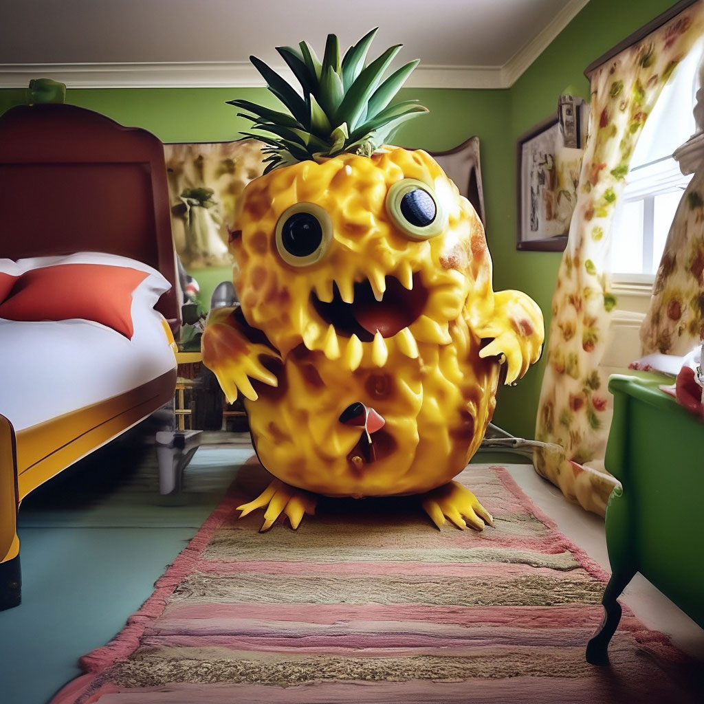 "Pineapple monster under the bed horror" — image created in Shedevrum