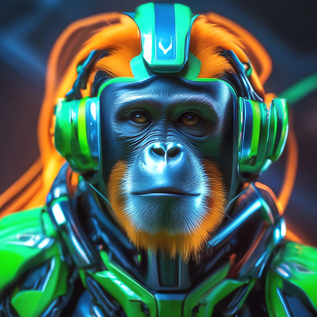 "Futuristic blue green orange monkey full portrait, headshot - 4-s 750 ...