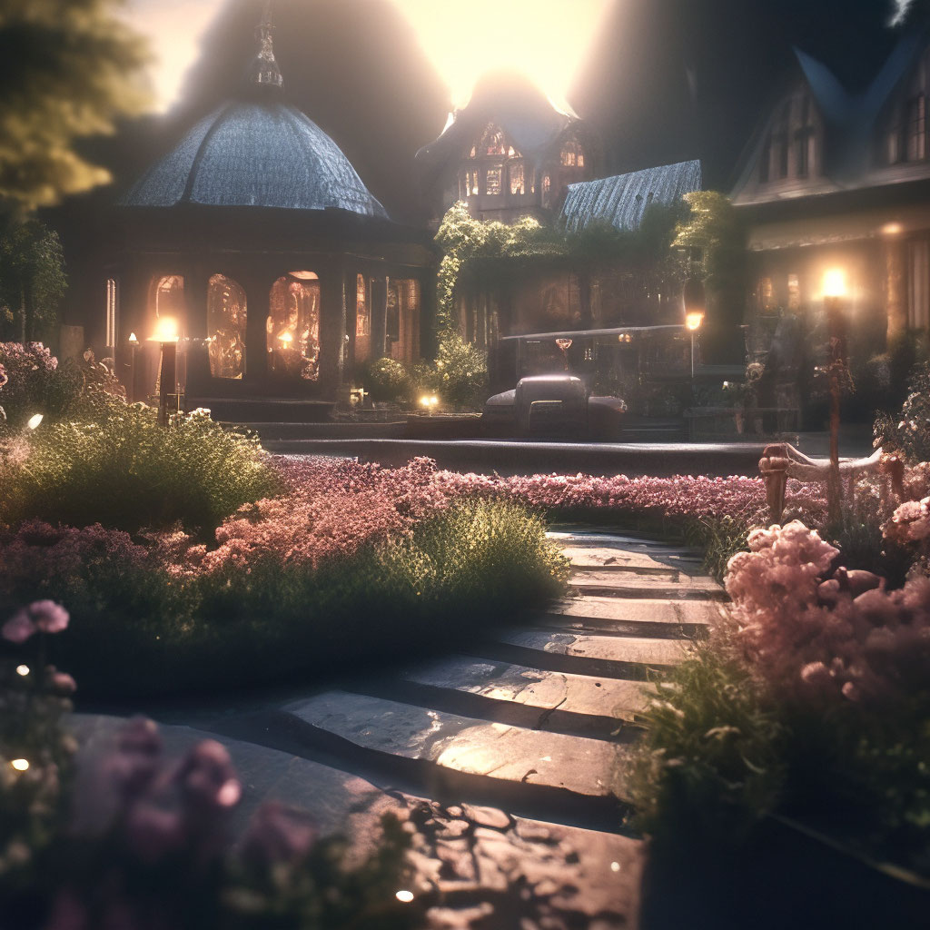 "Vintage garden soft light, glitter, professional photo, beautiful, 3d ...