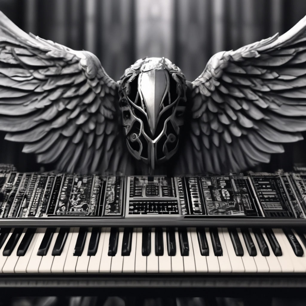 "Side view, musical and winged keys (wings are fully visible in the ...